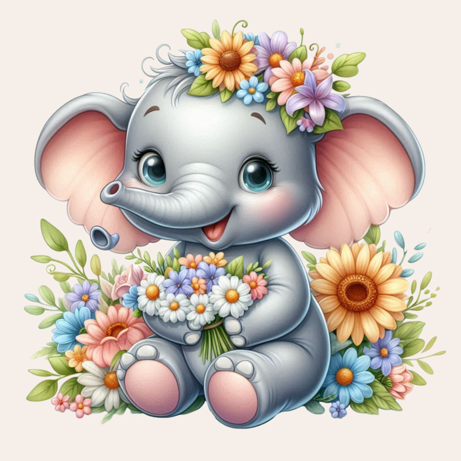 9 Elephant With Flowers Clipart, Baby Elephant PNG, Elephant Baby ...