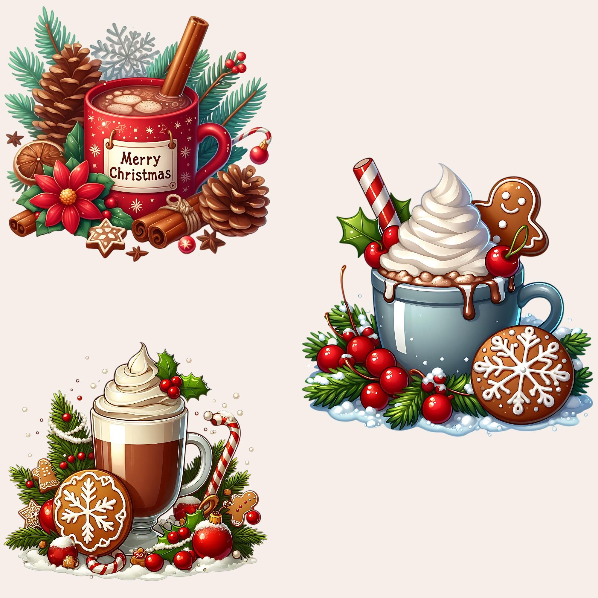 14 Christmas Hot Chocolate Clipart, Hot Chocolate PNG Bundle, Christmas ...