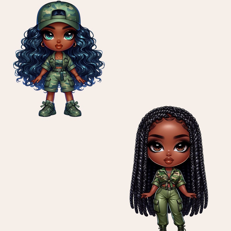 11 American Chibi Girl Clipart, Chibi Young Woman PNG, African American ...
