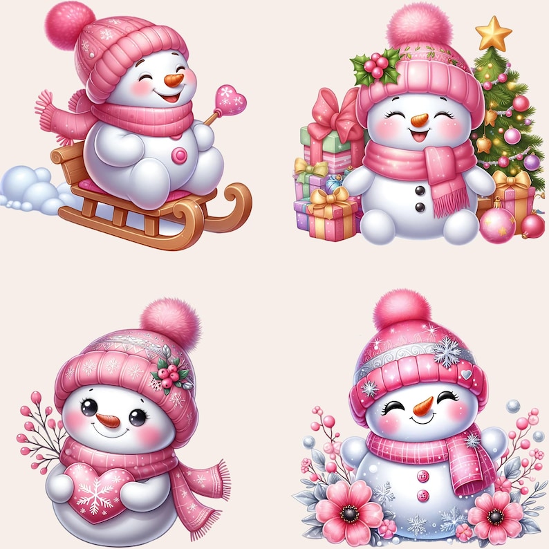 21 Pink Snowman Clipart, Cute Snowman PNG, Festive Snowman Clipart ...
