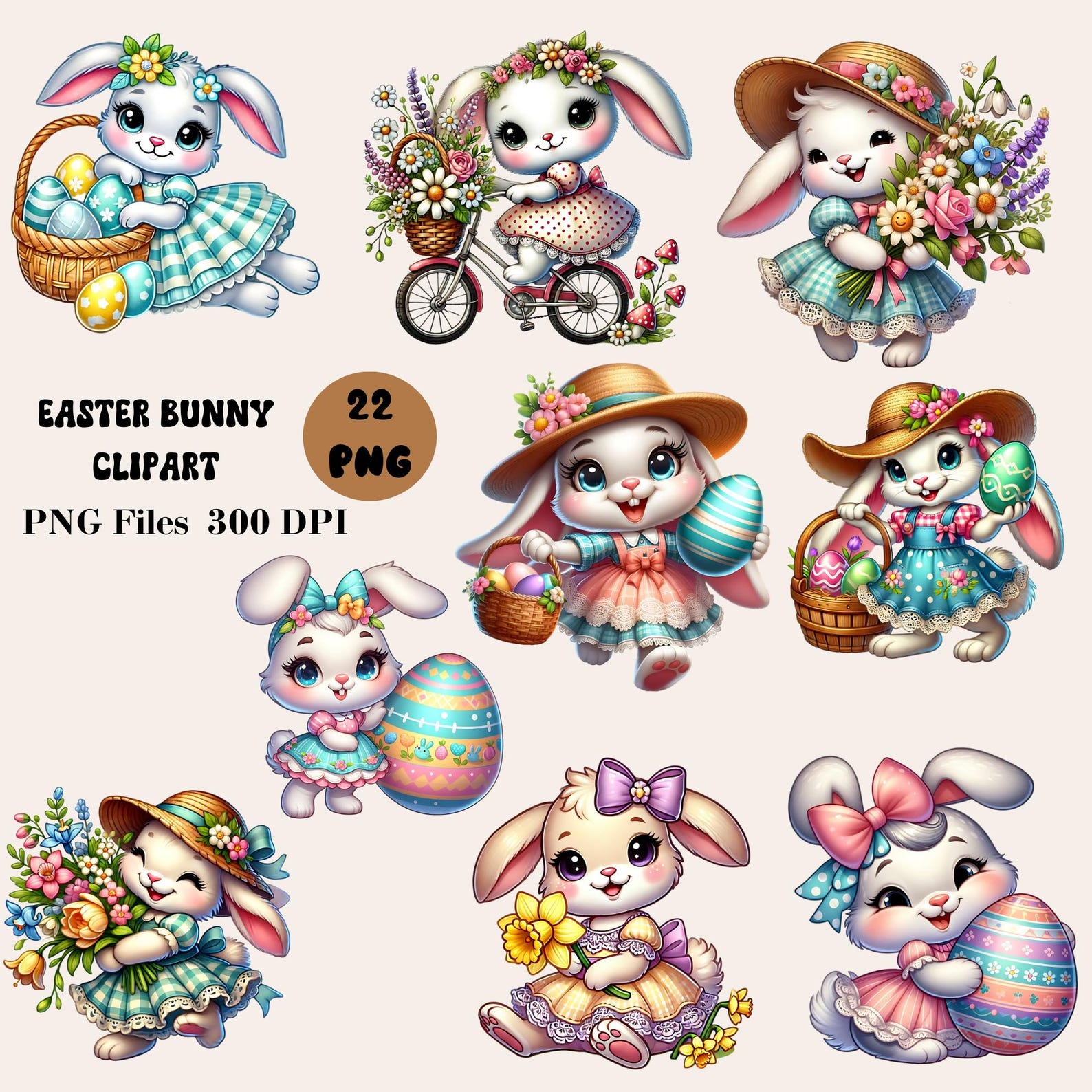 22 Easter Bunny Clipart, Spring Bunny Clipart, Cute Easter Bunny Bundle ...