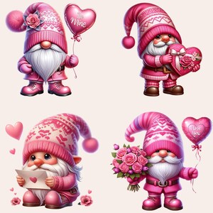 21 Pink Valentines Gnome Clipart, Love Gnome Clipart, Valentine's Day ...