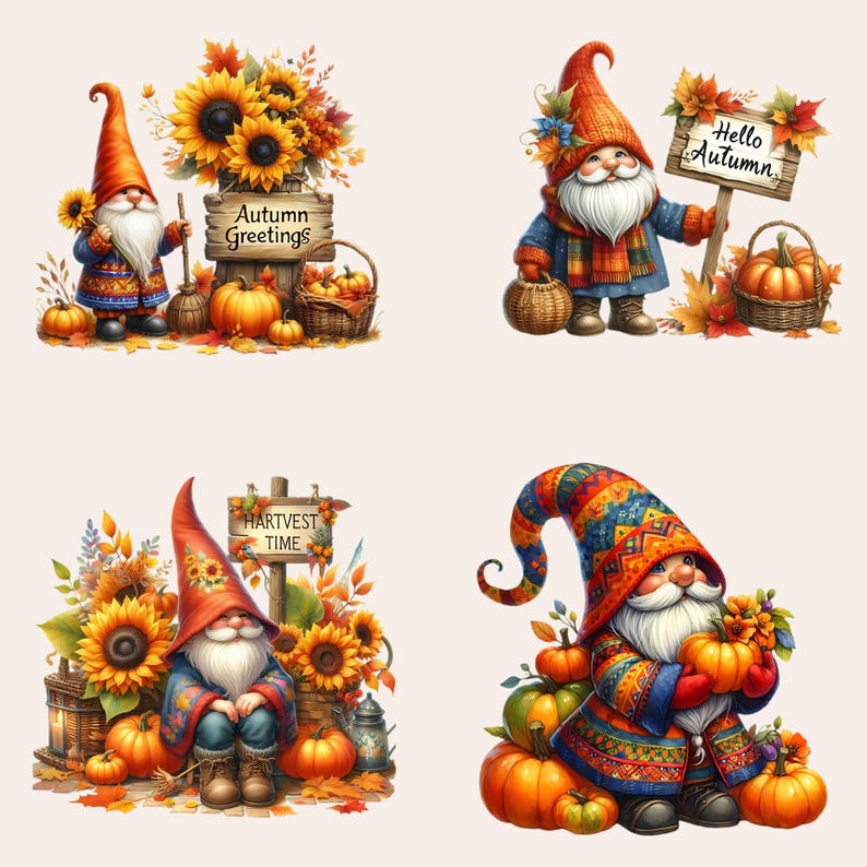 22 Fall Gnome Clipart, Autumn Gnome Clipart, Fall Gnome PNG, Pumpkin ...