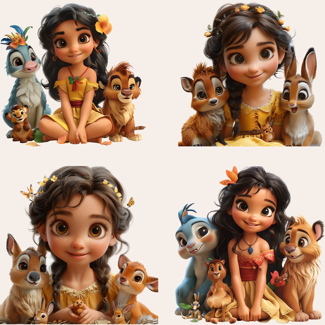 20 Princess With Animals Clipart Bundle, Cute Princess PNG, Princess ...