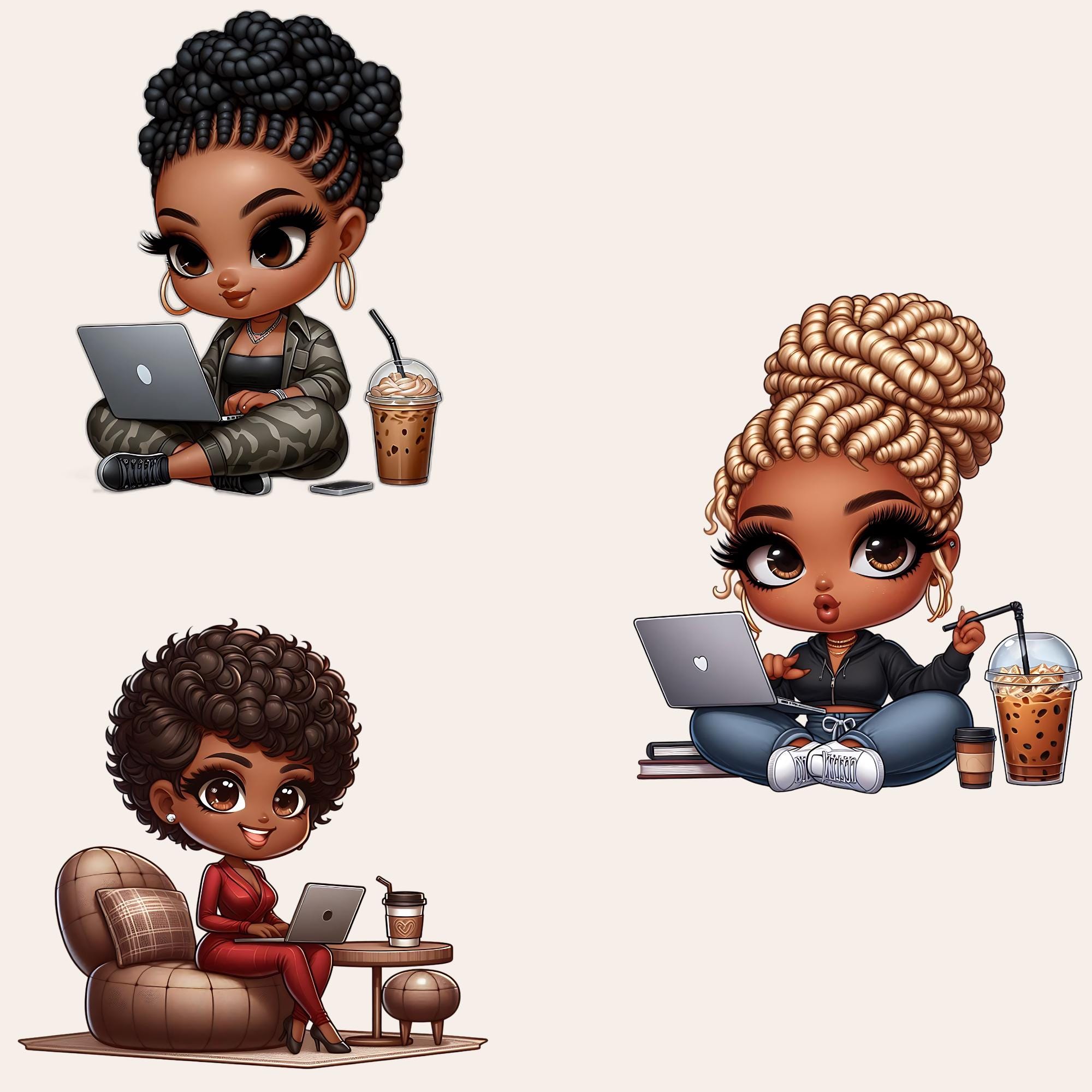 23 Black Chibi Girl Clipart, Working Chibi Girl Clipart, Black Girl ...