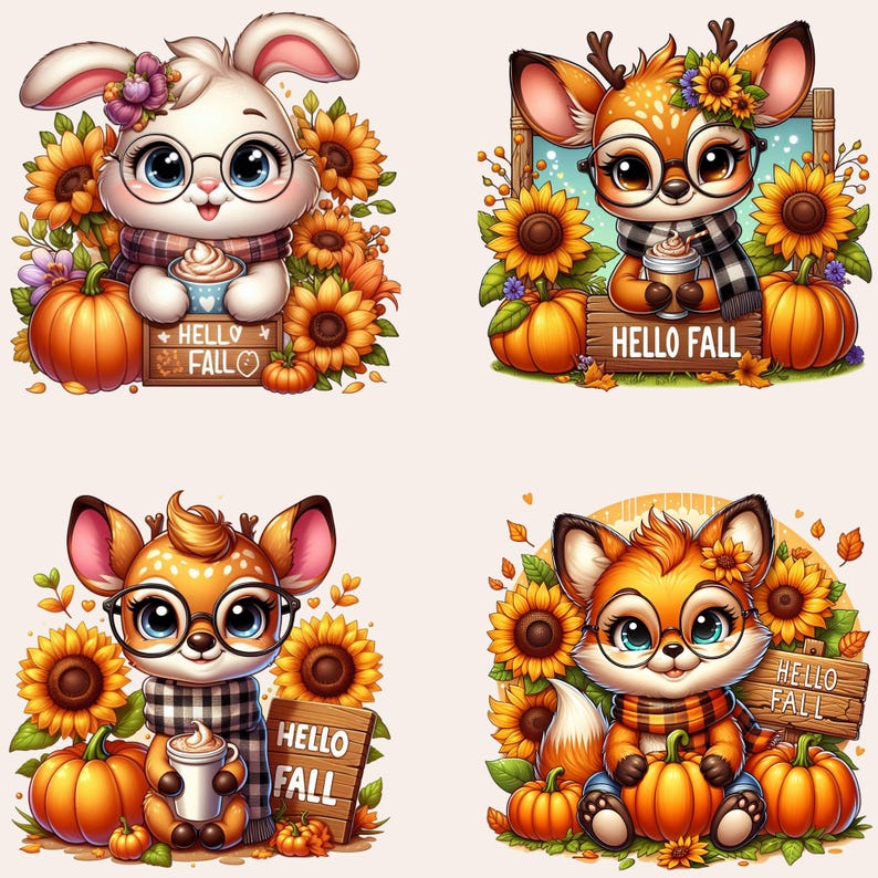 30 Cute Fall Animals Clipart, Autumn Baby Animals PNG, Fall Woodland ...