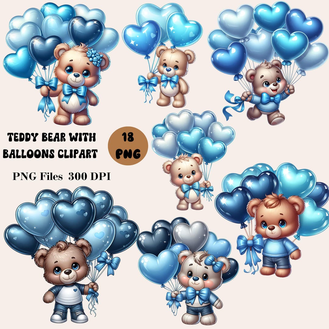 18 Blue Teddy Bear With Balloons Clipart, Cute Teddy Bear Clipart ...