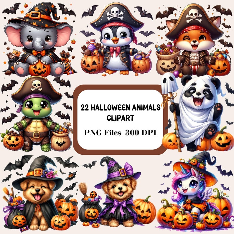 22 Halloween Animals Clipart, Cute Halloween Animals PNG, Halloween ...