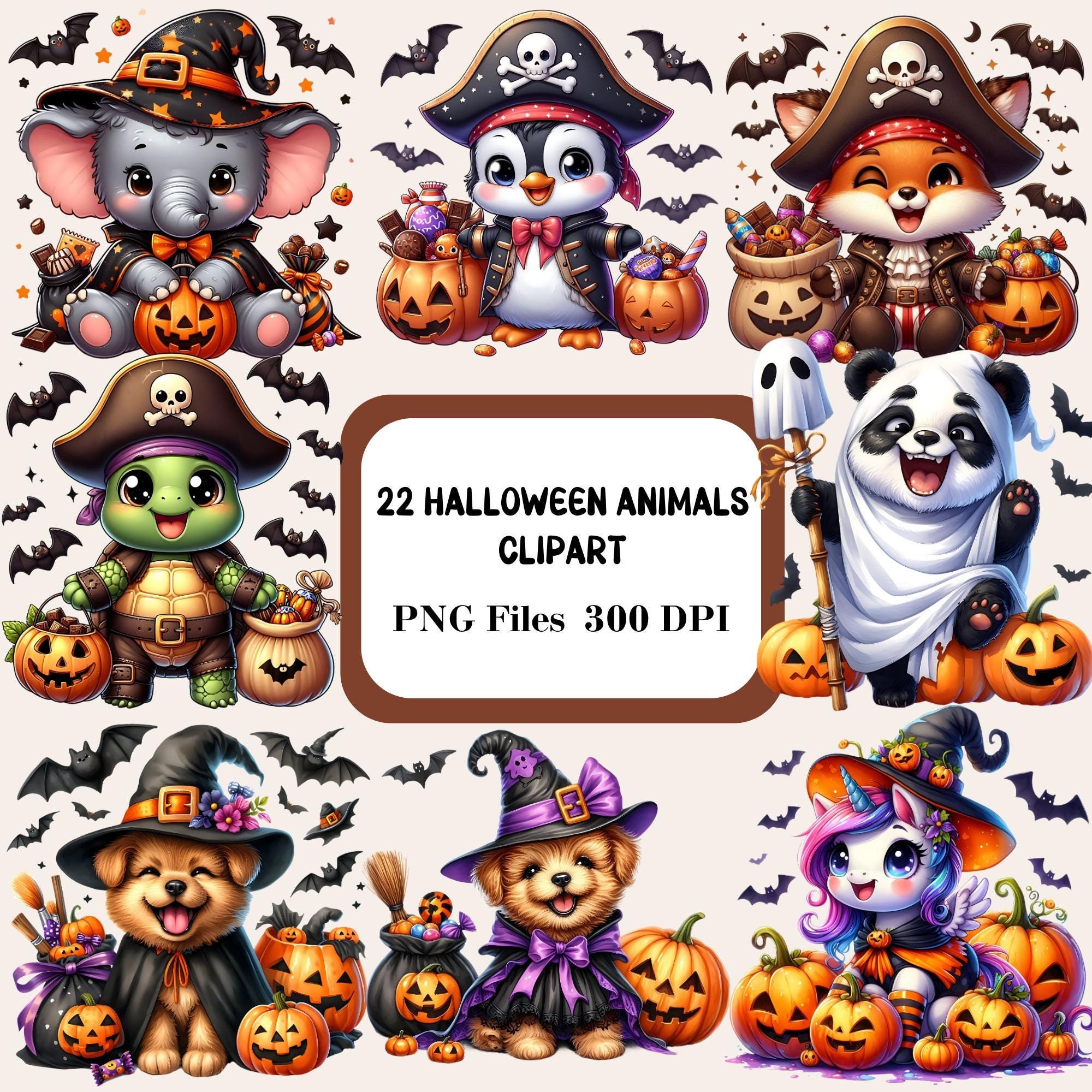 22 Halloween Animals Clipart, Cute Halloween Animals PNG, Halloween ...