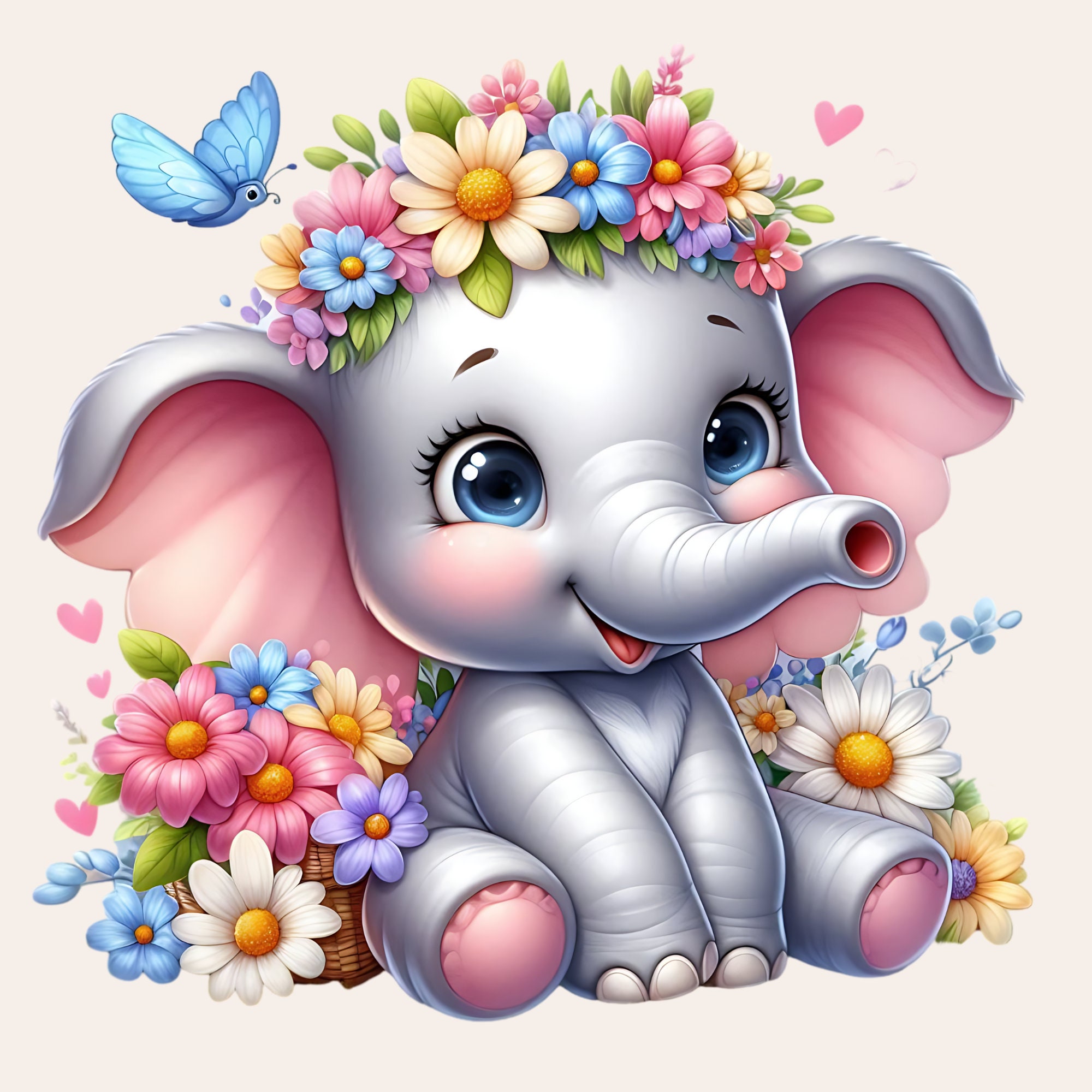 9 Elephant With Flowers Clipart, Baby Elephant PNG, Elephant Baby ...