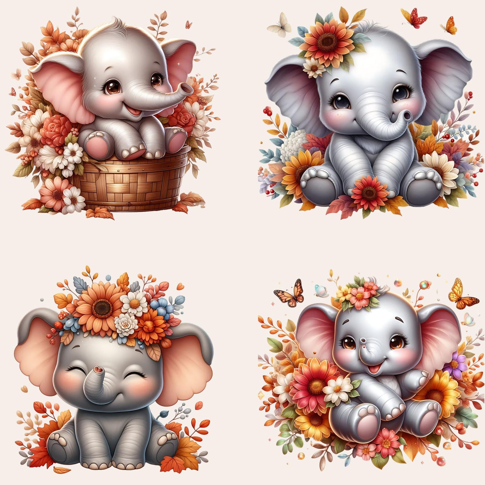 19 Elephant With Flowers Clipart, Baby Elephant PNG, Floral Elephant ...