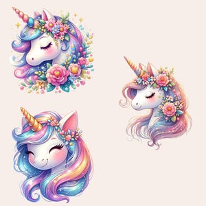 12 Unicorn Head Clipart Bundle, Rainbow Unicorn Clipart, Cute Unicorn ...