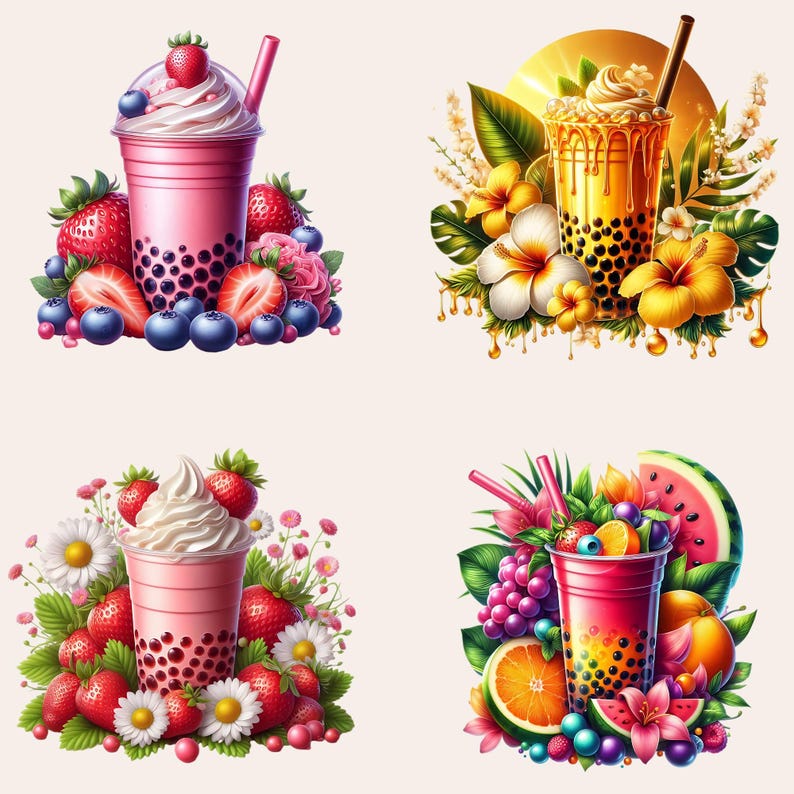19 Summer Bubble Tea Clipart, Boba Tea PNG Bundle, Bubble Tea Clipart ...