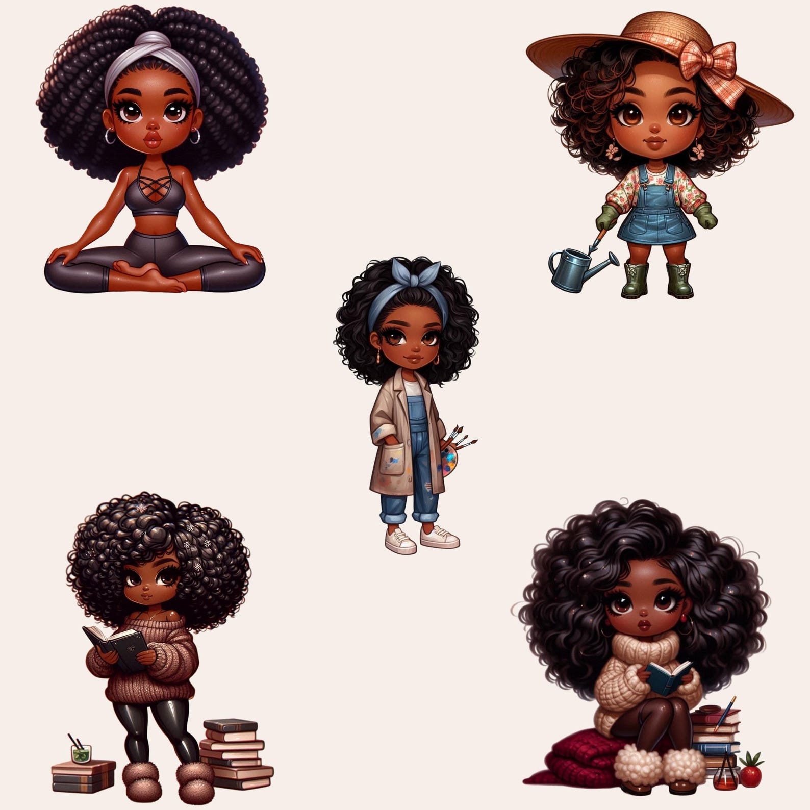 31 Afro American Chibi Girl Clipart, Chibi Doll Clipart, Black Chibi ...