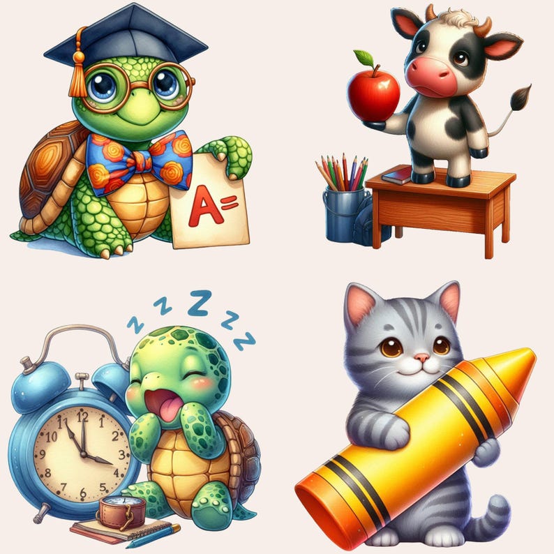 26 Back to School Animals Clipart, Cute School Animals Clipart, Back to ...