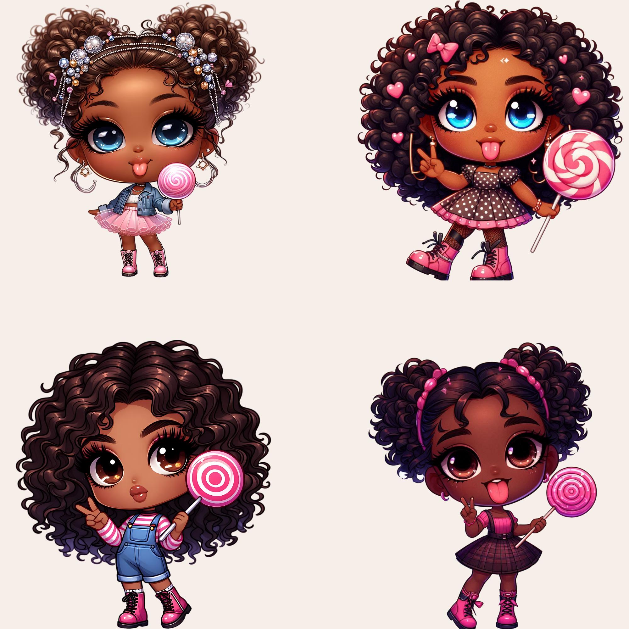 19 Black Chibi Girl Clipart, Cute Chibi Girl PNG, Afro American Chibi ...