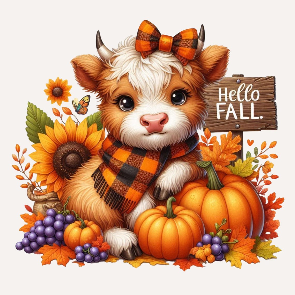 12 Autumn Highland Cow Clipart, Hello Fall Highland Cow Clipart ...