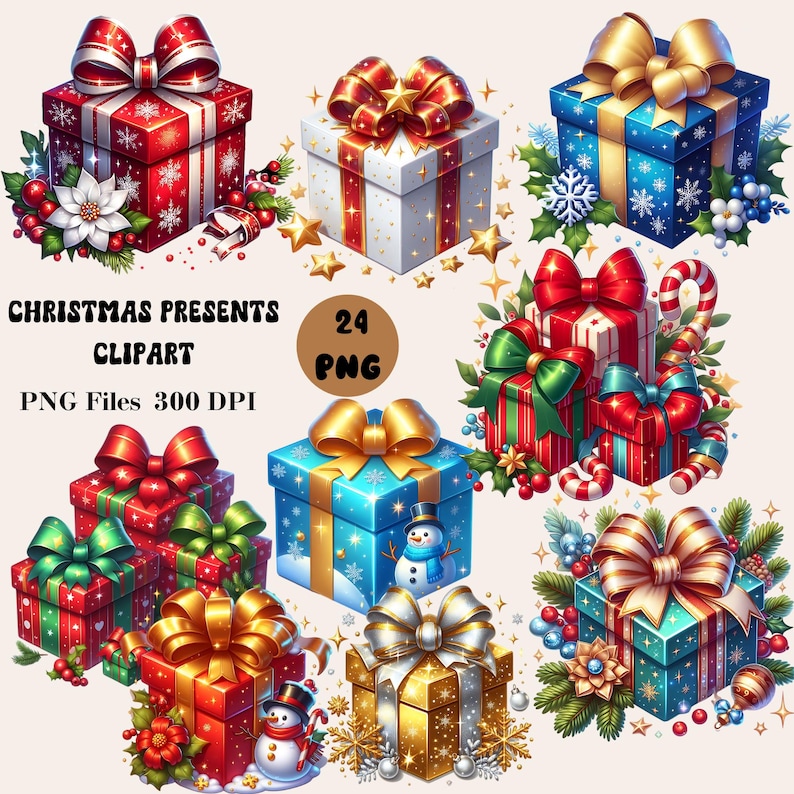 24 Christmas Presents Clipart, Christmas Presents PNG Bundle, Christmas ...