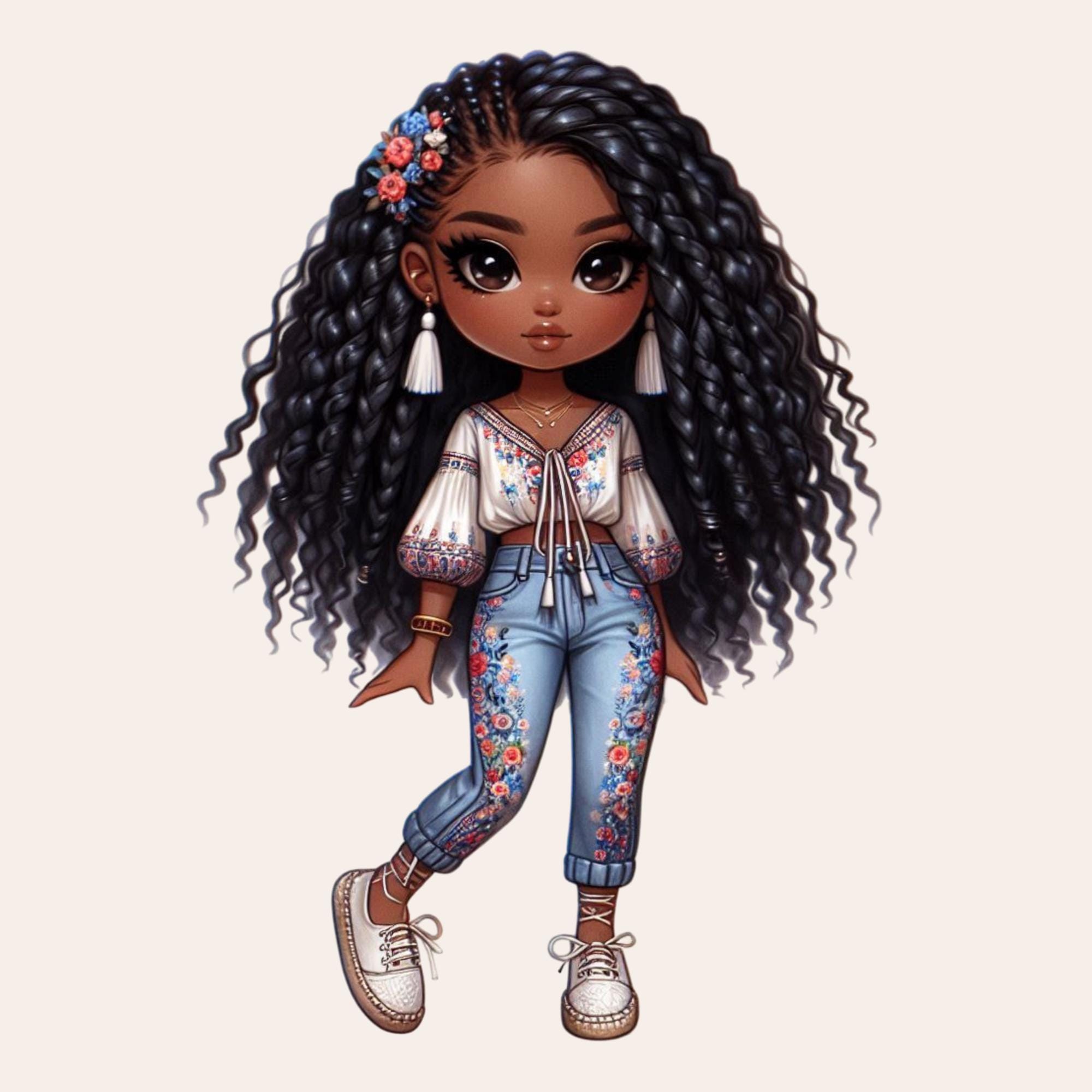 34 Boho Chibi Girl Clipart, Black Chibi Girl PNG, Afro Chibi Girl ...