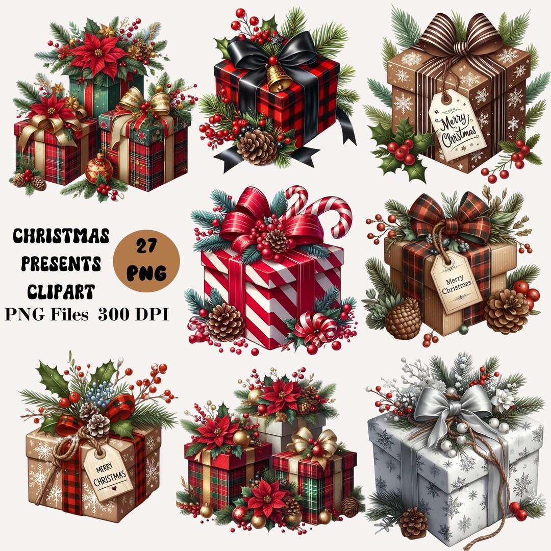 27 Christmas Presents Clipart, Christmas Presents PNG Bundle, Christmas ...