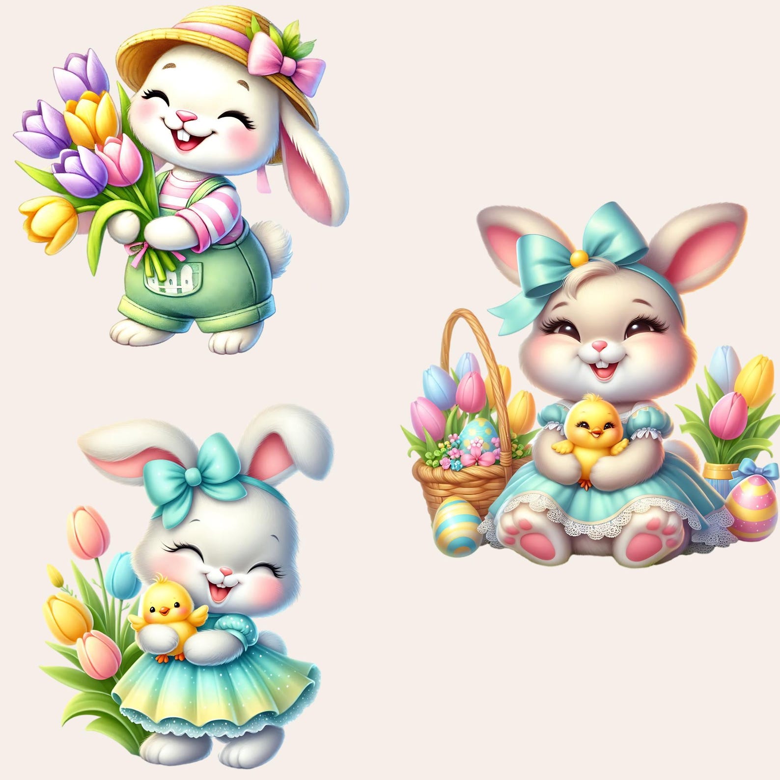 14 Easter Bunny With Flowers Clipart, Floral Easter Bunny PNG, Cute ...