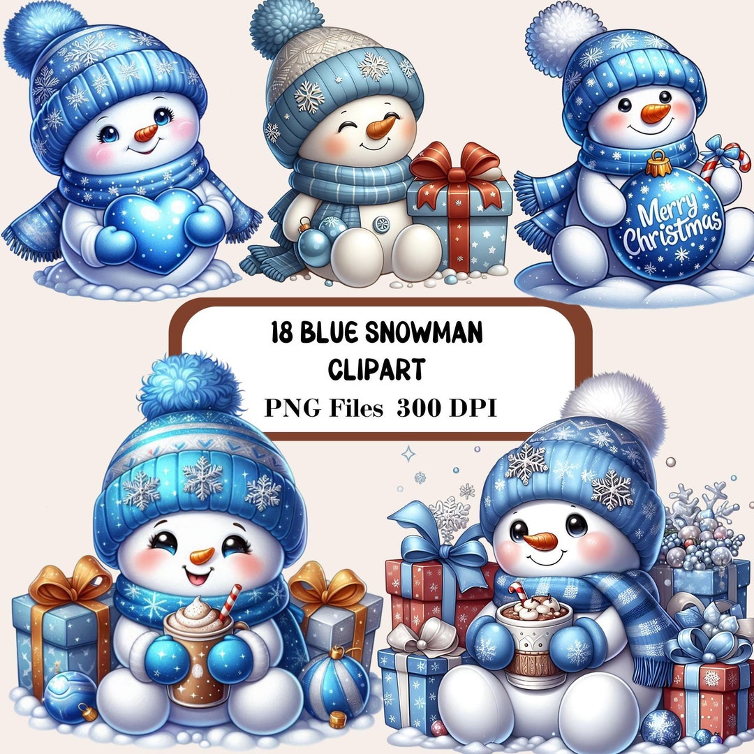 18 Blue Snowman Clipart, Cute Snowman PNG, Festive Snowman Clipart ...