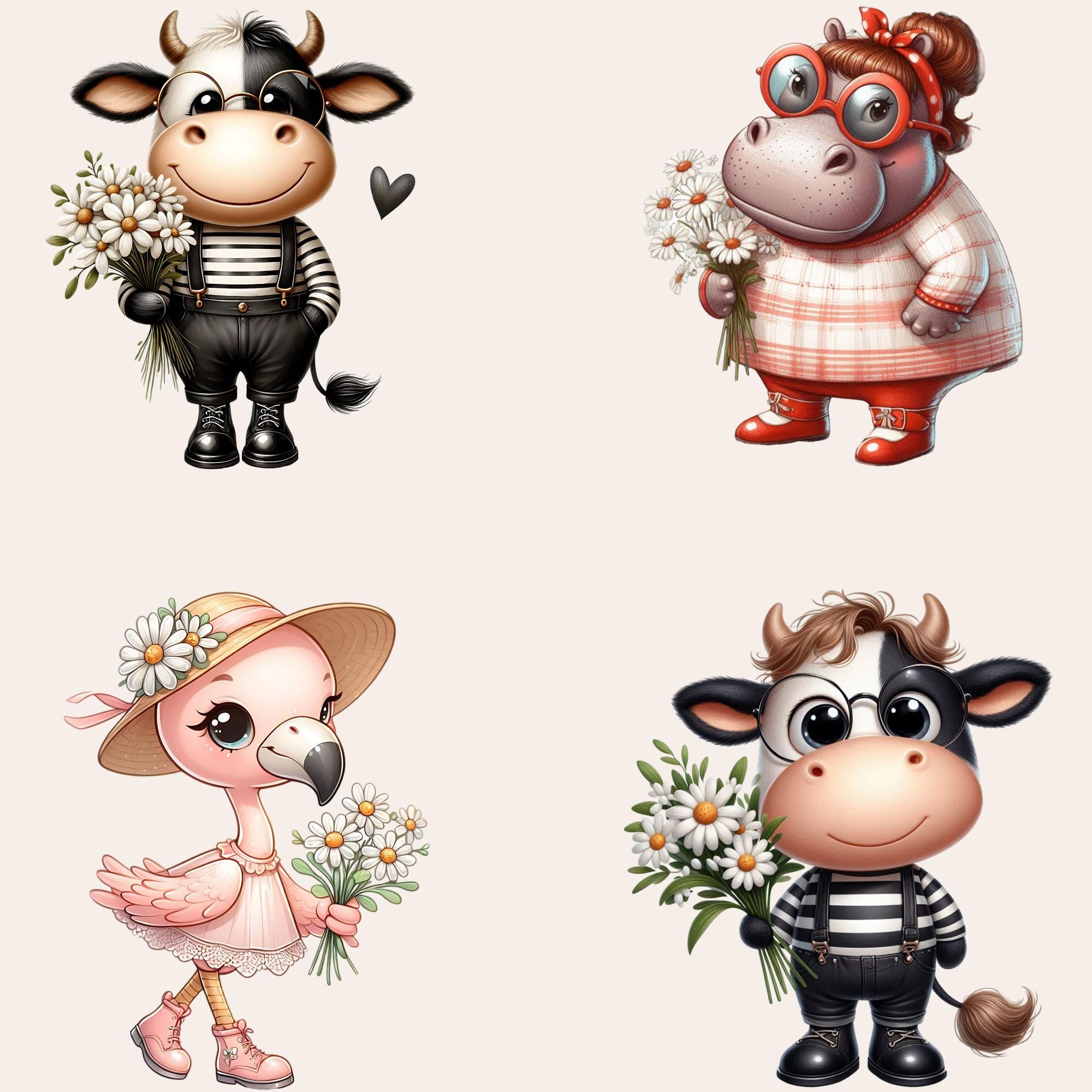 27 Daisy Animals Clipart, Animals Holding a Daisy Clipart, Cute Animals ...
