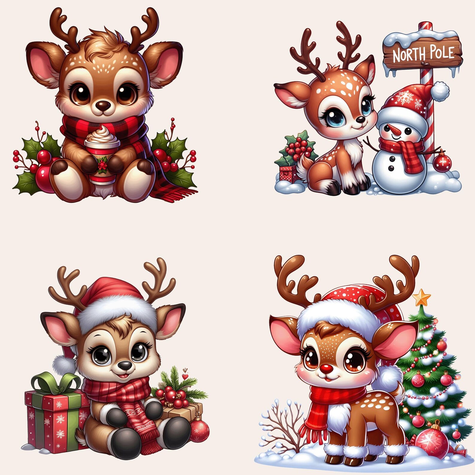 18 Christmas Reindeer Clipart, Cute Christmas Deer PNG, Reindeer ...