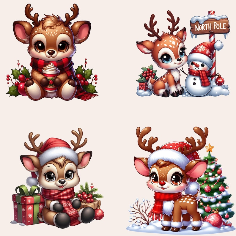 18 Christmas Reindeer Clipart, Cute Christmas Deer PNG, Reindeer ...