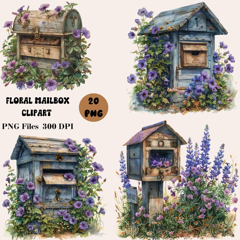 20 Floral Mailbox Clipart Bundle, Vintage Mailbox PNG, Post Office ...