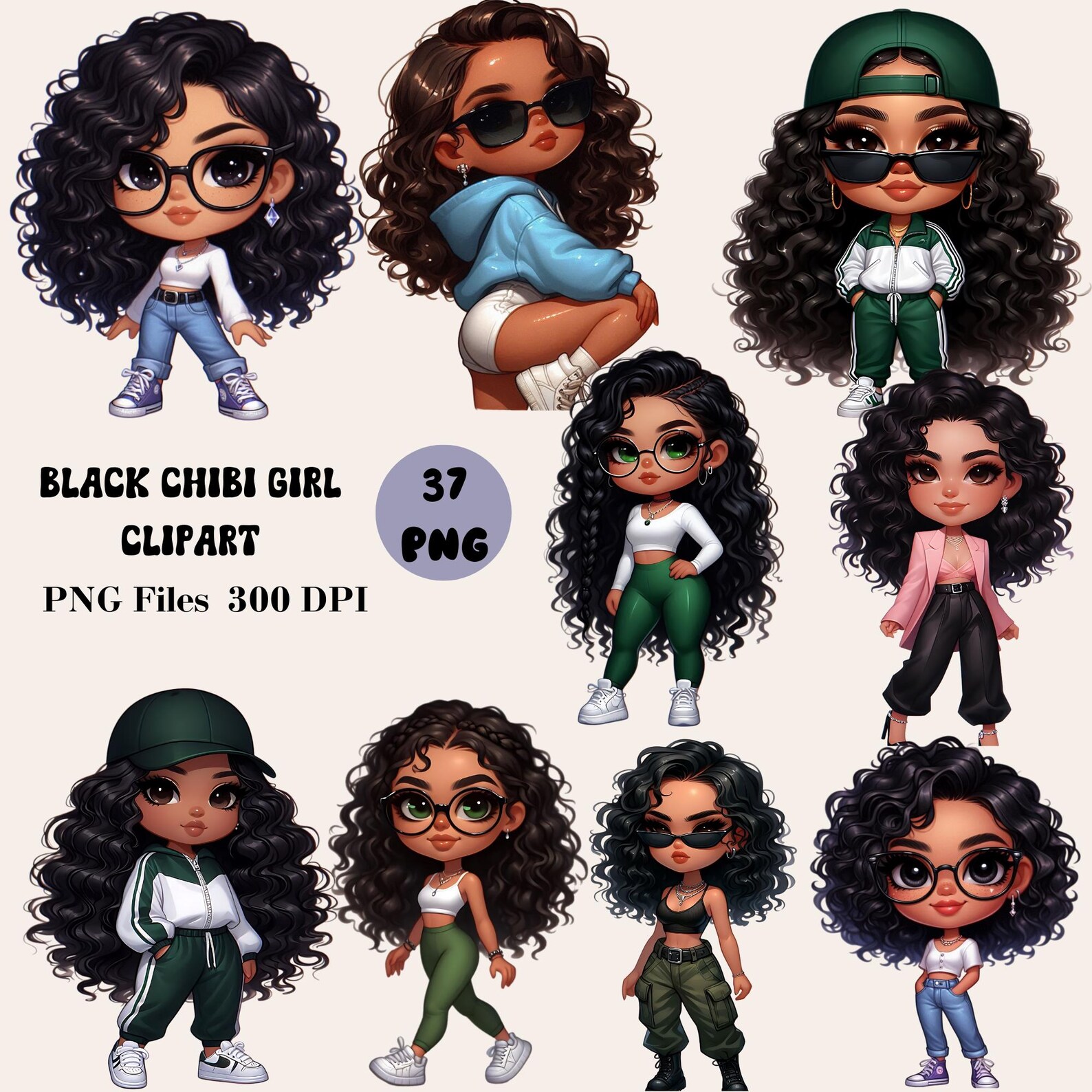 37 Black Chibi Girl Clipart, Cute Chibi PNG, Hispanic Chibi Girl ...