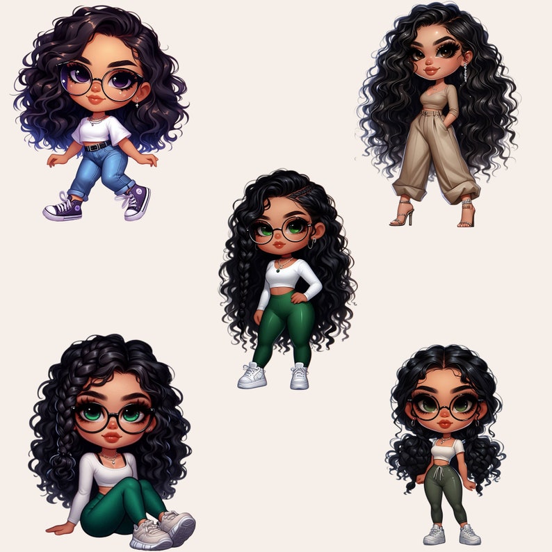 37 Black Chibi Girl Clipart, Cute Chibi PNG, Hispanic Chibi Girl ...