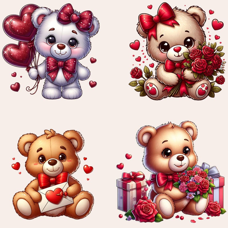 21 Valentines Teddy Bear Clipart, Valentine's Day Clipart, Love Bears ...
