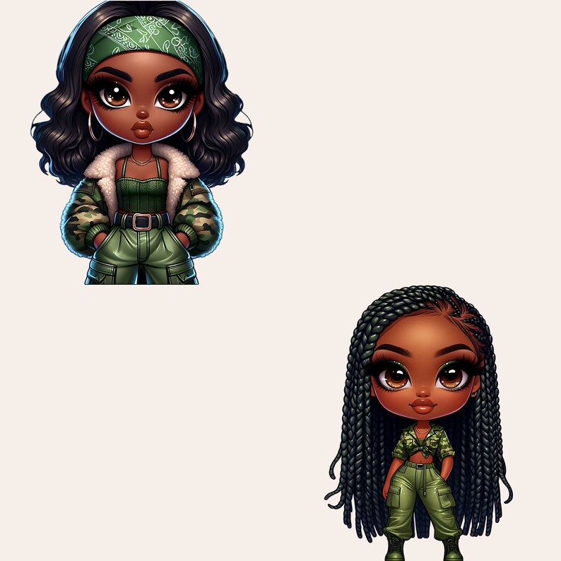 11 American Chibi Girl Clipart, Chibi Young Woman PNG, African American ...