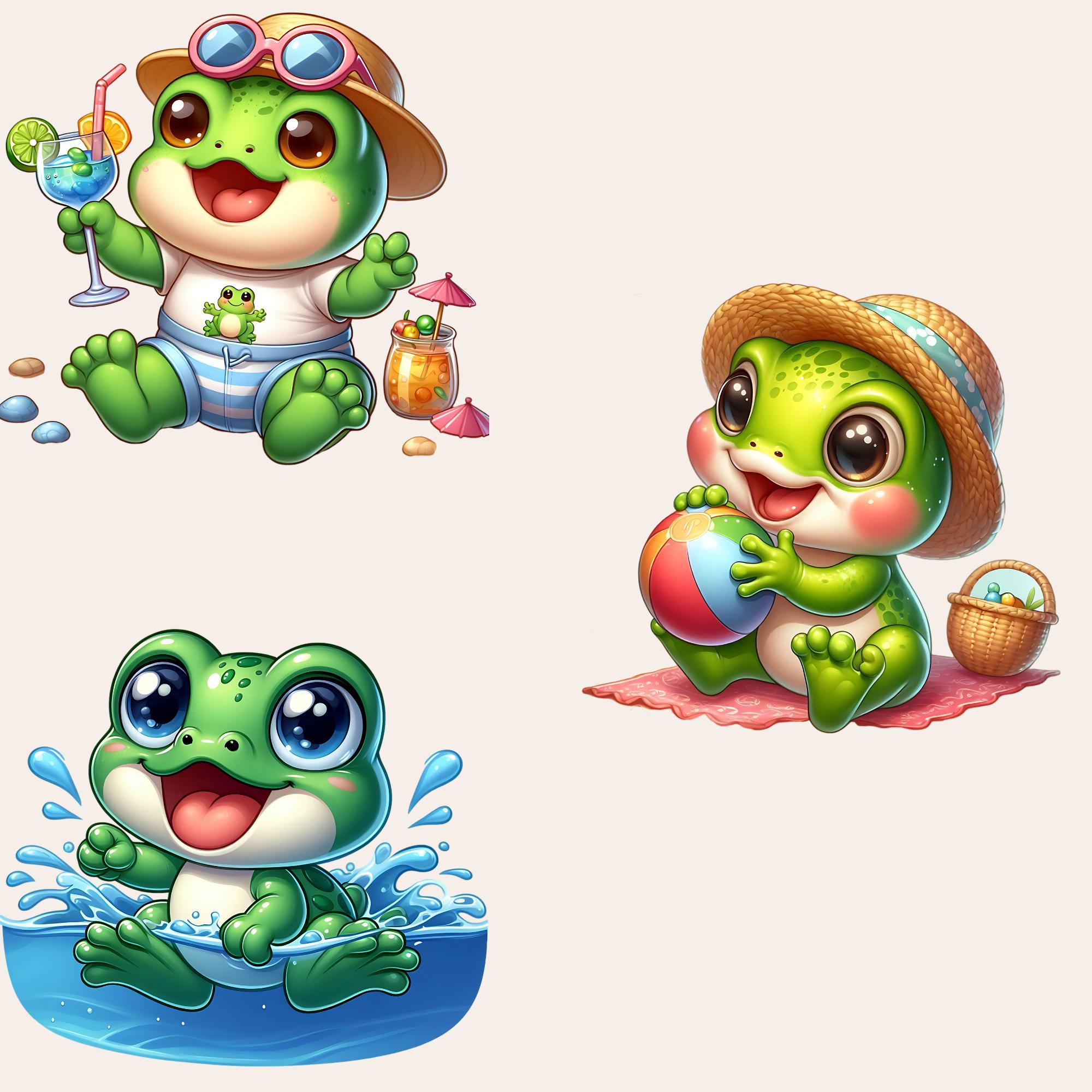 16 Summer Frog Clipart, Baby Frog PNG, Sea Frog Clipart Bundle, Ocean ...