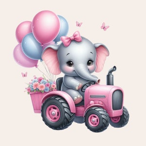 8 Pink Baby Elephant Clipart, Cute Elephant PNG Bundle, Nursery Clipart ...