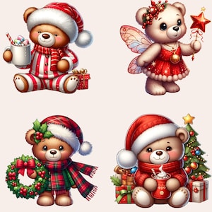 21 Christmas Teddy Bear Clipart, Winter Teddy Bear PNG, Holiday Teddy ...