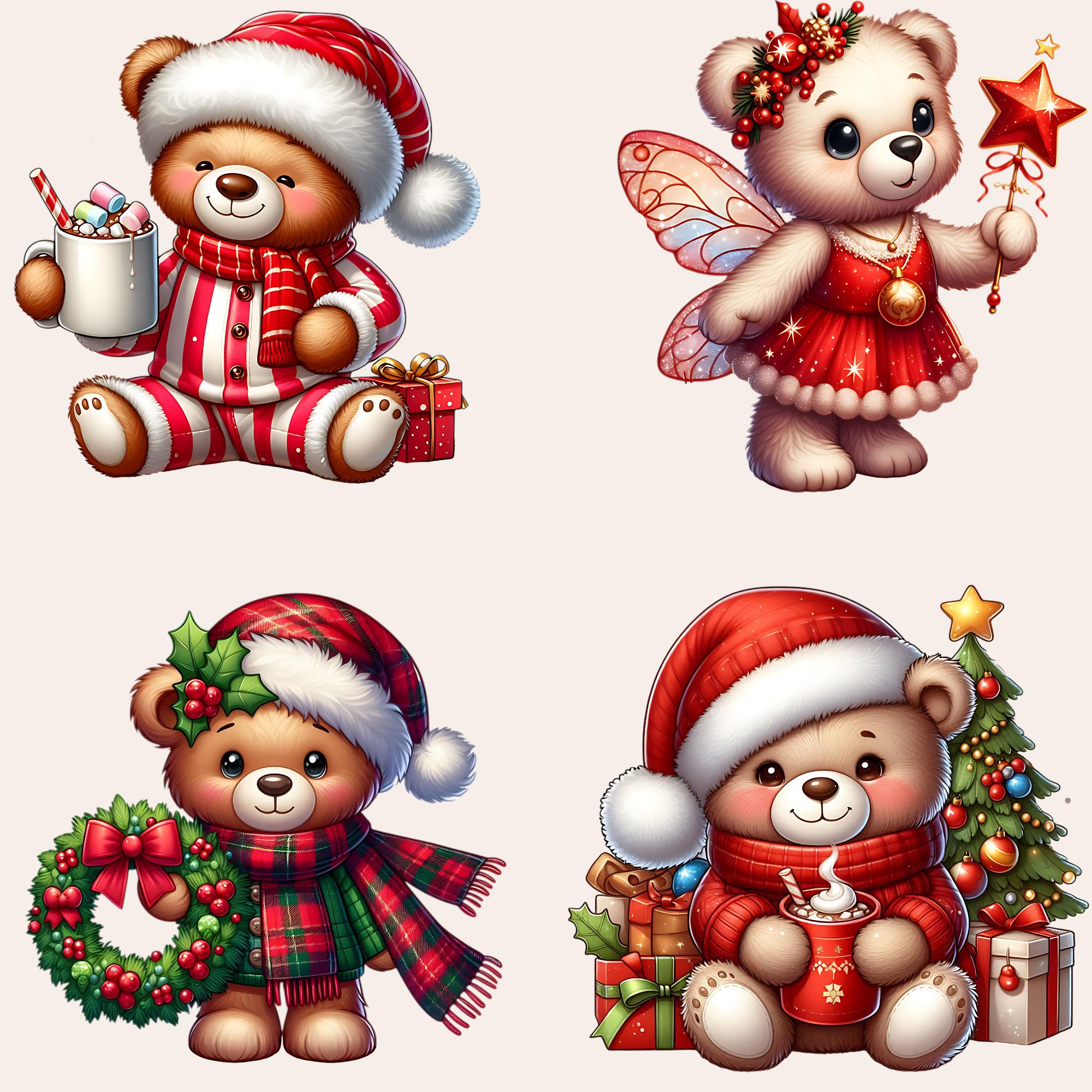 21 Christmas Teddy Bear Clipart, Winter Teddy Bear PNG, Holiday Teddy ...