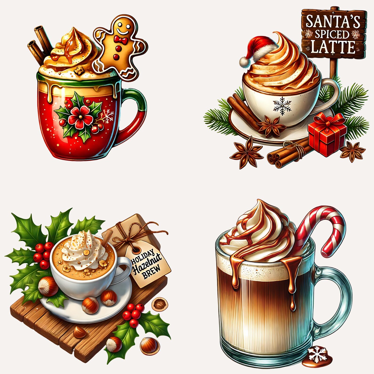 21 Christmas Coffee Clipart, Christmas Hot Chocolate PNG Bundle ...