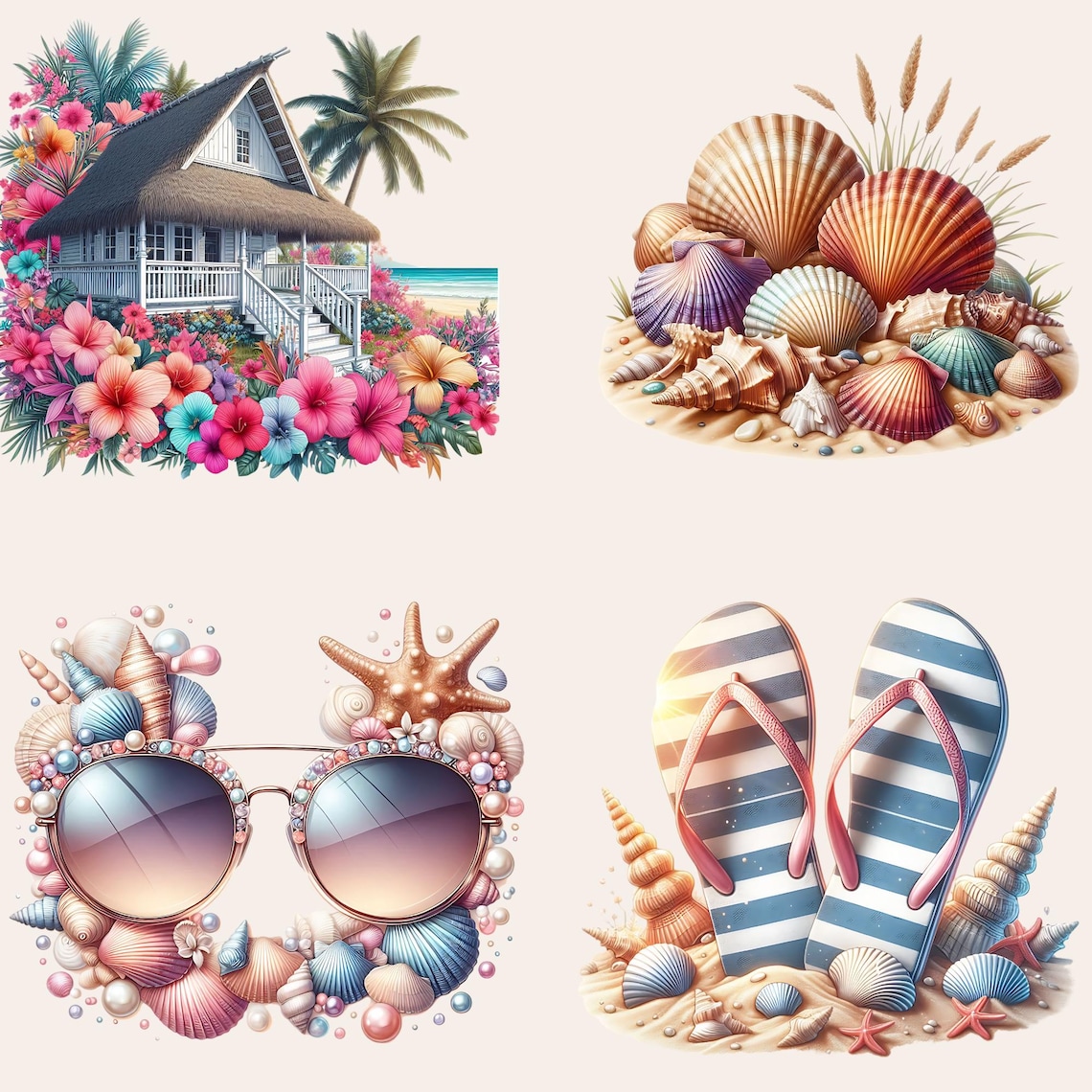 25 Summer Beach Clipart, Nautical Ocean Clipart, Beach Day PNG Bundle ...
