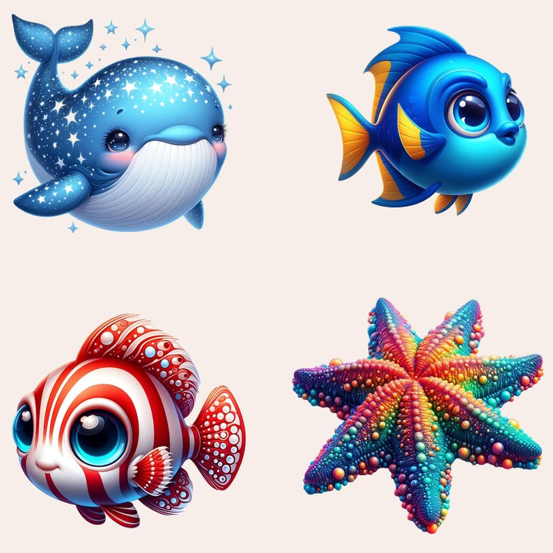 25 Cute Sea Animals Clipart, Ocean Animals Clipart, Under the Sean ...