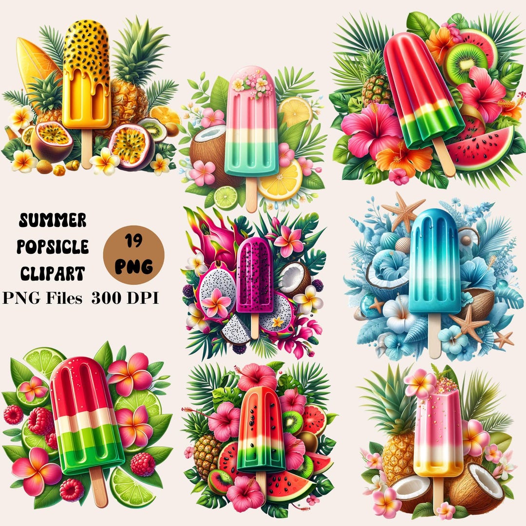 19 Summer Popsicle Clipart, Tropical Popsicle Clipart, Summer Popsicle ...