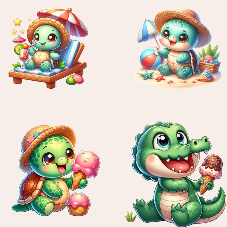 Summer Beach Animals Clipart, Summer Animals PNG, Summer Clipart Bundle ...