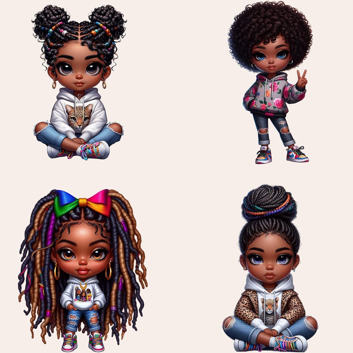 22 Black Chibi Girl Clipart, Afro American Chibi Girl Clipart, Chibi ...