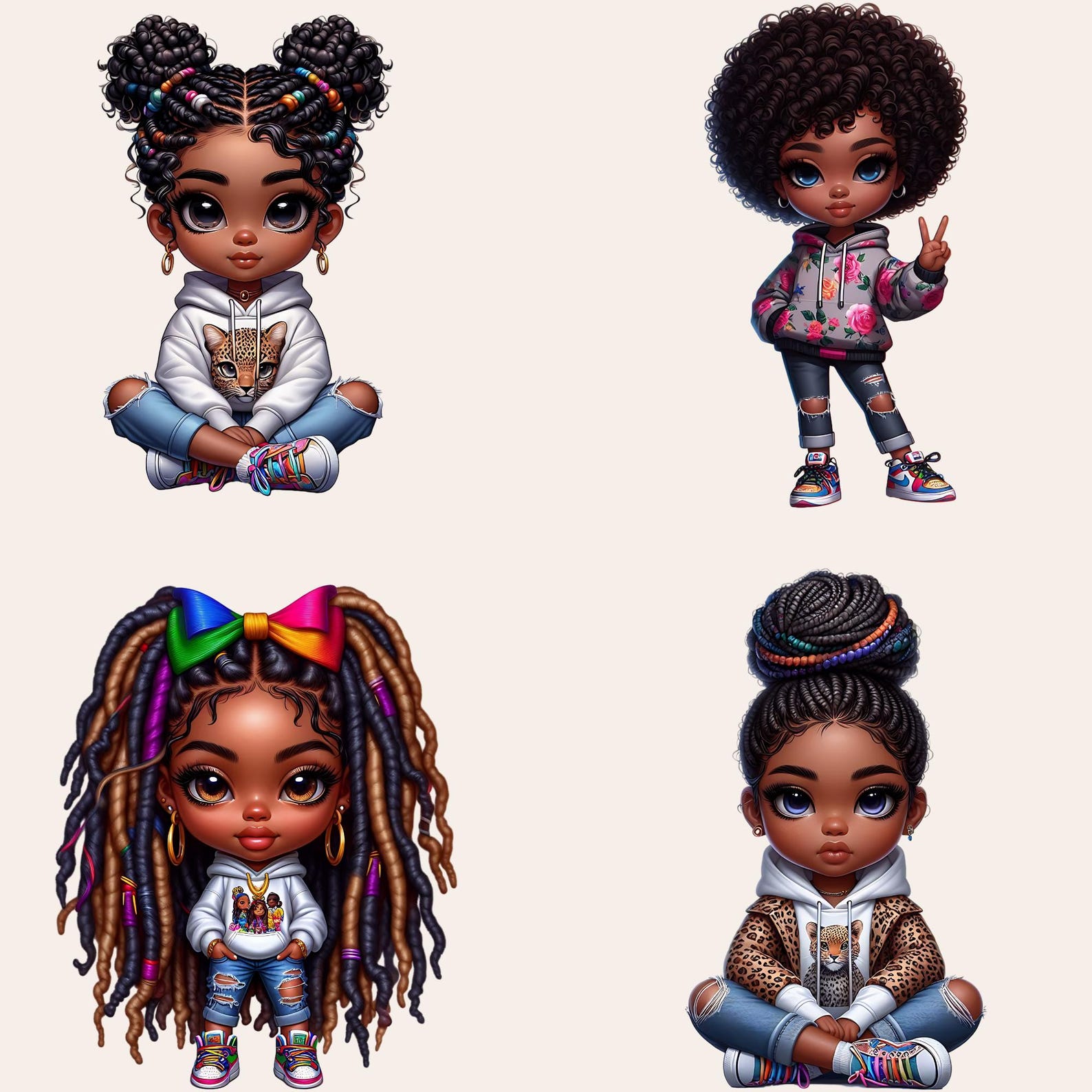 22 Black Chibi Girl Clipart, Afro American Chibi Girl Clipart, Chibi ...