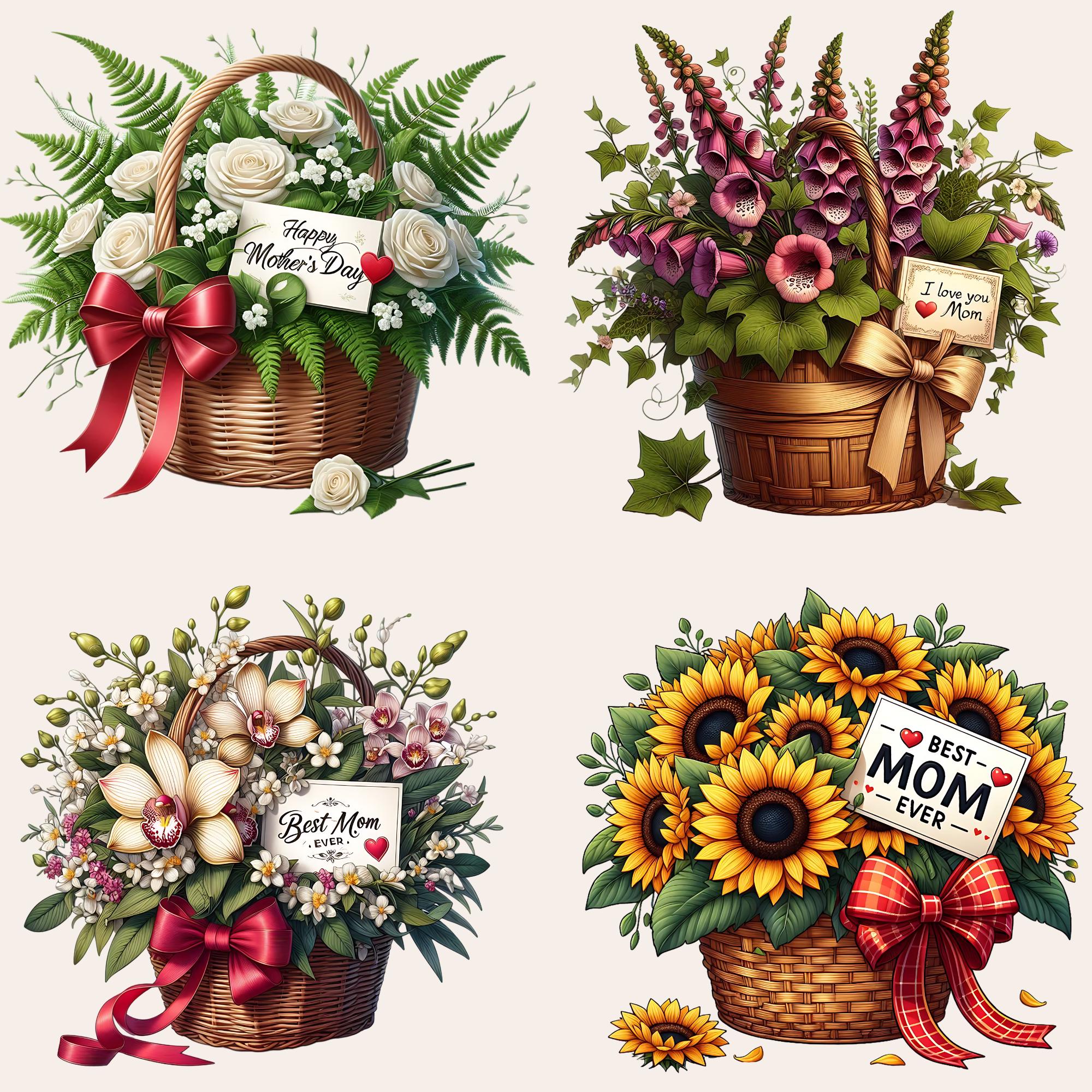 23 Mother's Day Flower Basket Clipart, Floral Basket Clipart, Best Mom ...