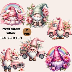 21 Pastel Gnomes Clipart Bundle, Floral Gnome Clipart, Cute Gnome PNG ...