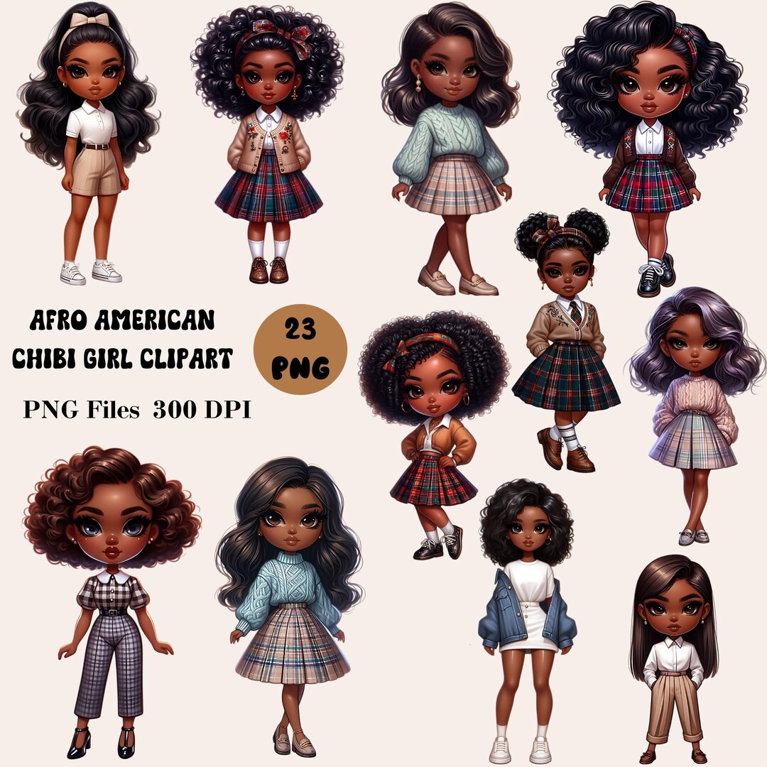 23 Afro American Chibi Girl Clipart, Black Chibi Girl PNG, Chibi Doll ...