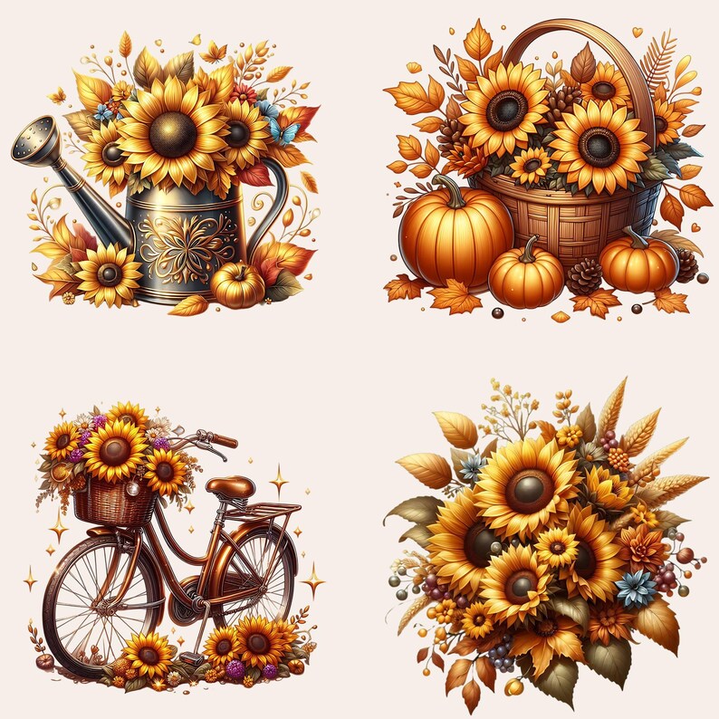 25 Autumn Sunflower Clipart, Sunflower Clipart Bundle, Fall Flower PNG ...
