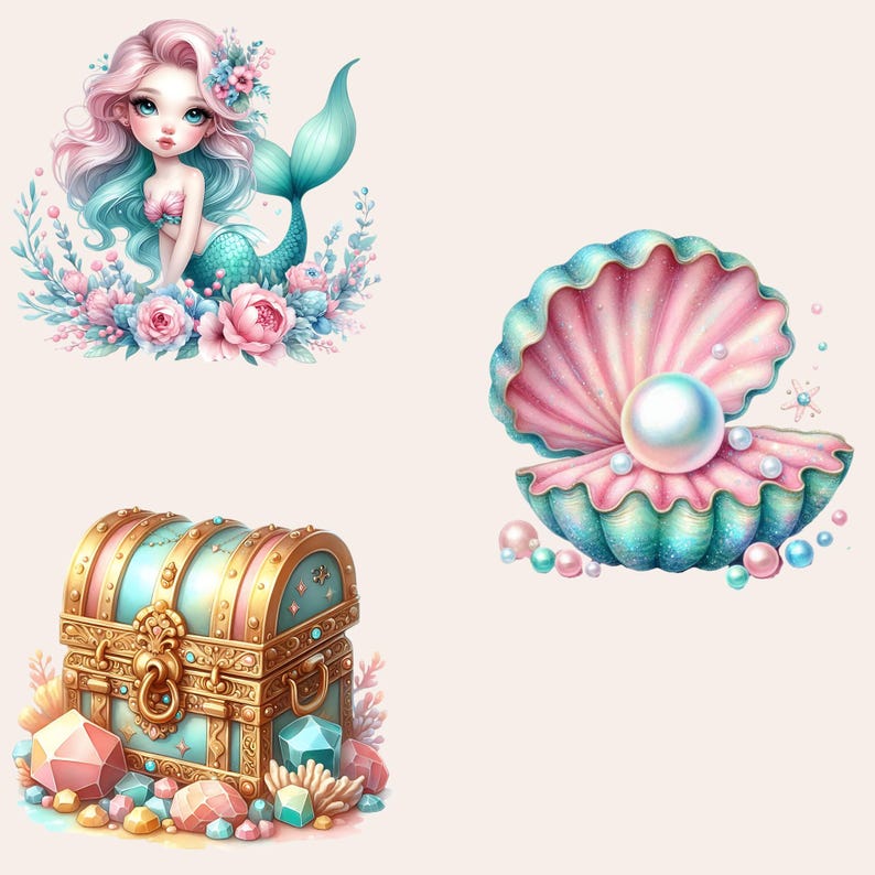 24 Little Mermaid Clipart, Cute Mermaid PNG, Under the Sea Clipart ...